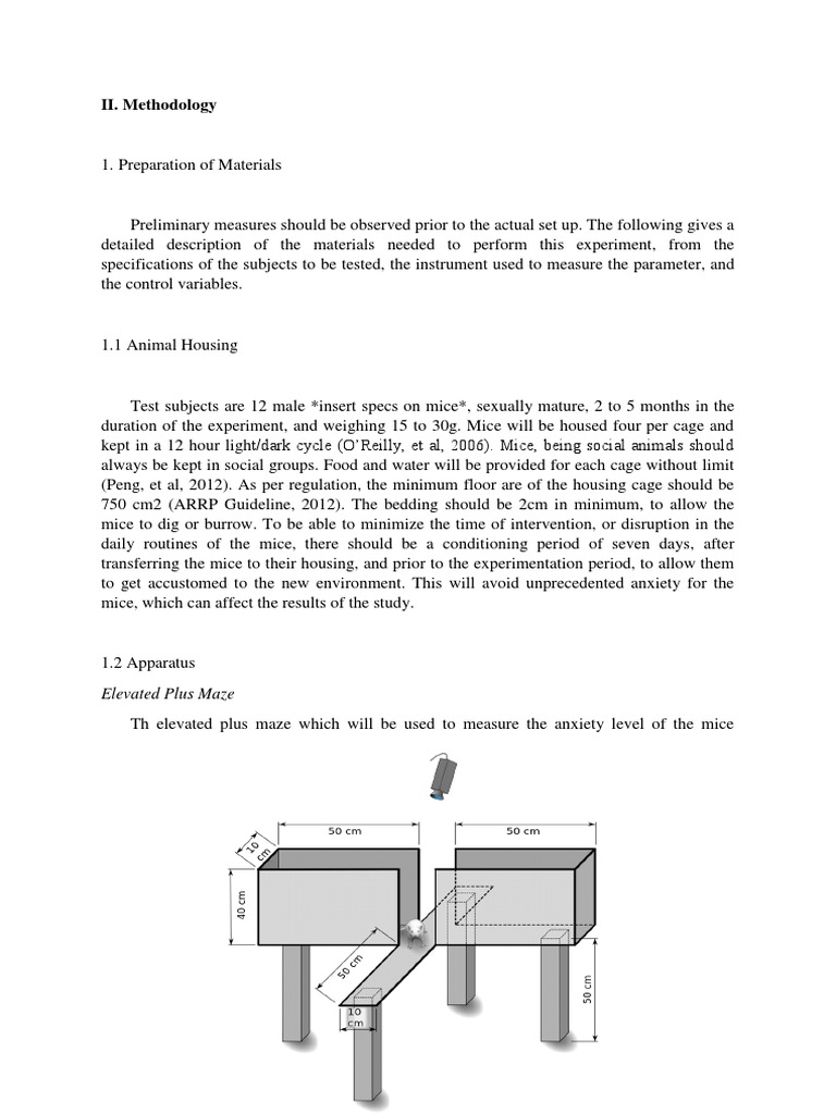 II. Methodology: Elevated Plus Maze | PDF | Mouse | Experiment
