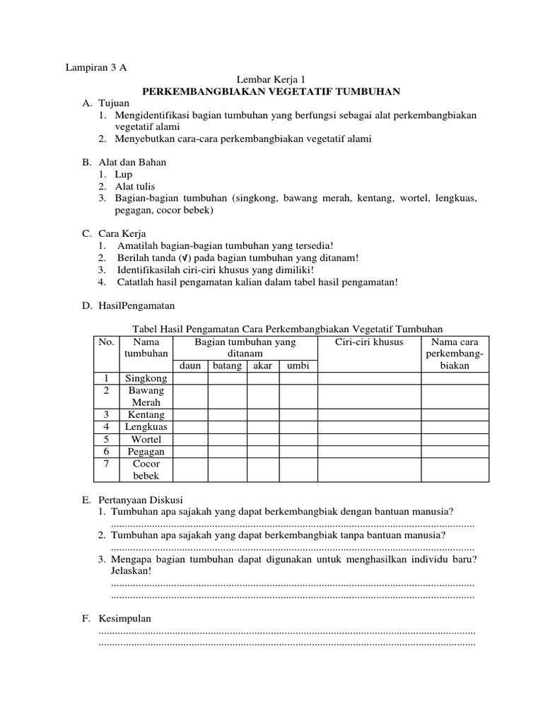 Lampiran 3A Lembar Kerja Pengamatan Bunga | PDF | Sains & Matematika