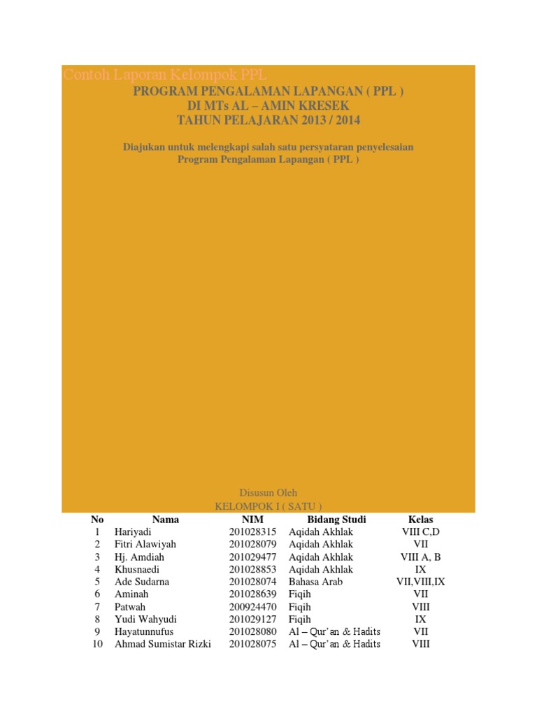 Contoh Laporan Kelompok PPL | PDF