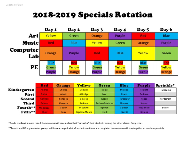 18-19 Specials Color Rotation Schedule | PDF