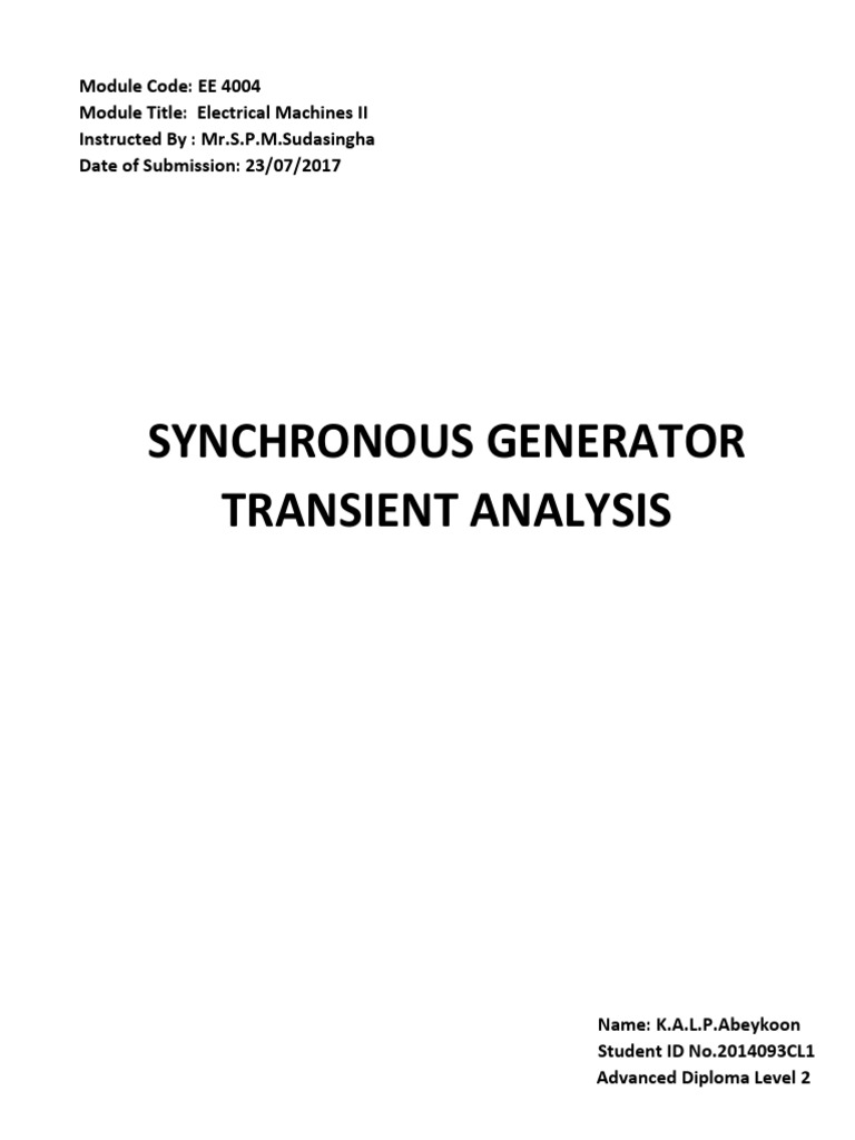Synchronous Generator Transient Analysis | PDF | Electric Generator | Steady State