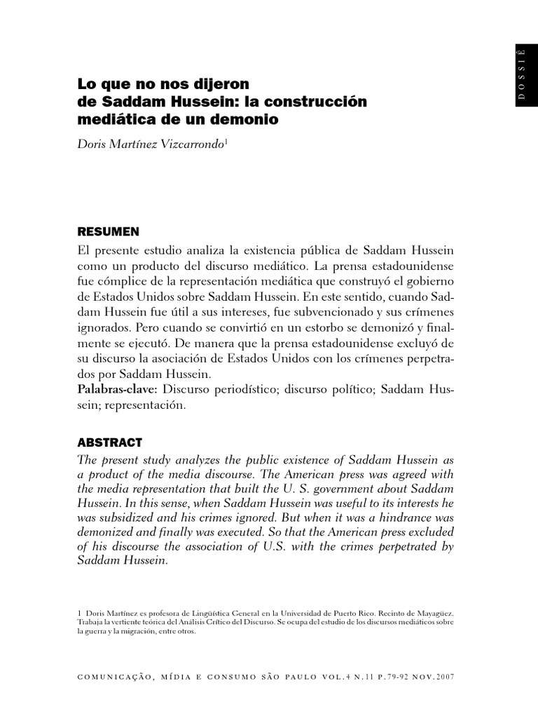 Discurso Mediatico Y Saddam Hussein | PDF | Pan arabismo | Saddam Hussein