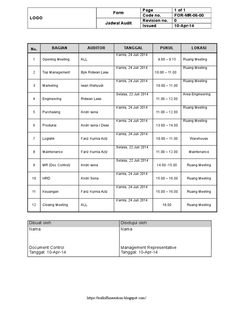 Jadwal Audit Internal | PDF