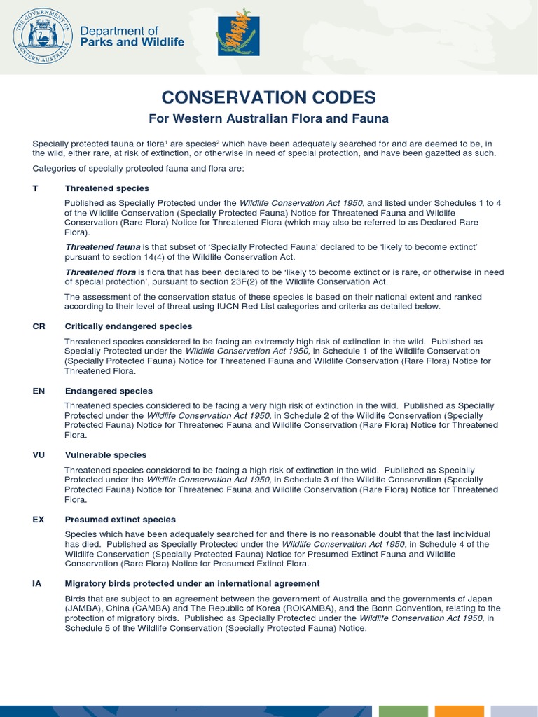 Conservation Codes: For Western Australian Flora and Fauna | PDF ...