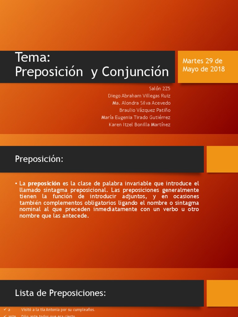 Preposiciones Y Conjunciones Explicadas Pdf Unidades Semánticas