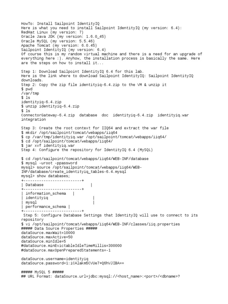 SailPoint InstallationSteps 6.4version | PDF | Oracle Database | My Sql