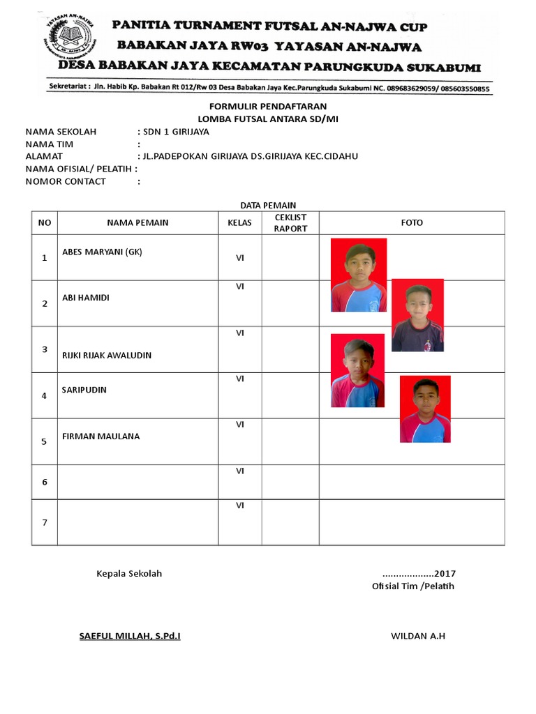 Formulir Pendaftaran Futsal | PDF