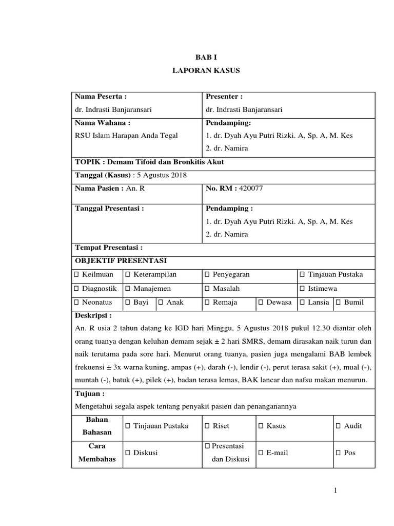 BAB 1 Laporan Kasus Demam Tifoid Bronkitis Akut | PDF
