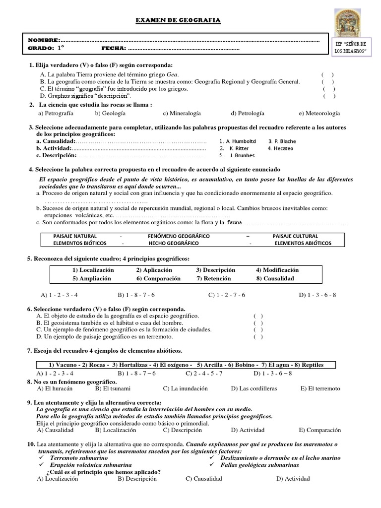 Examen de Geografia | PDF | Tsunami | Geografía