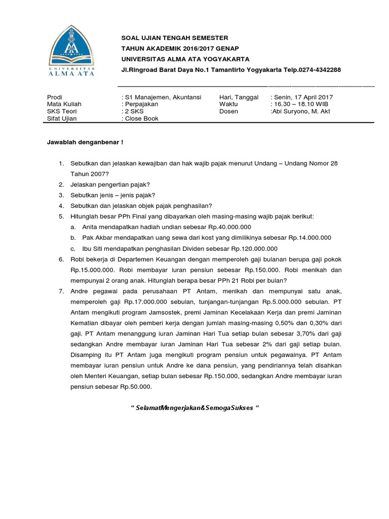 Soal UTS Perpajakan | PDF