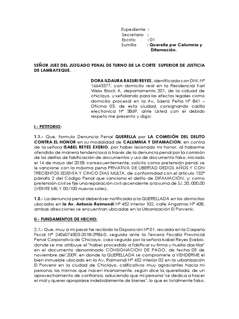 Demanda Penal | PDF | Valor (ética) | Justicia