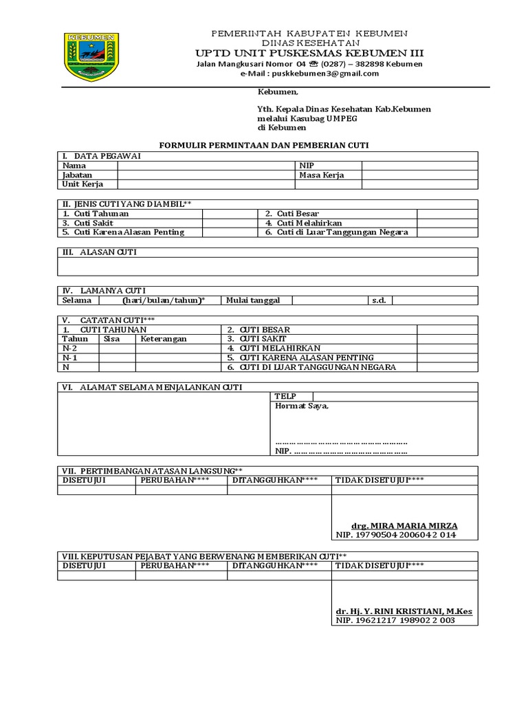 Format Cuti Tahunan Pns 2018 | PDF