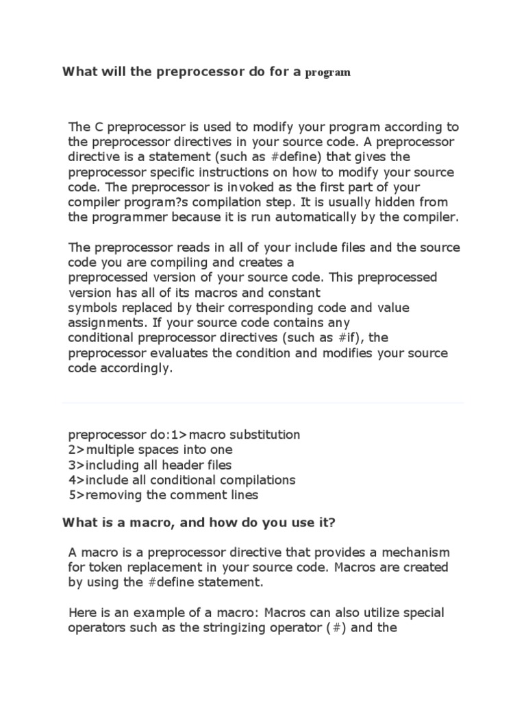 What Will The Preprocessor Do For A Program | Download Free PDF | Array Data Structure ...