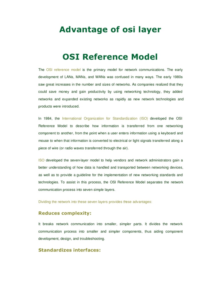 Advantage of Osi Layer | PDF | Osi Model | Computer Network
