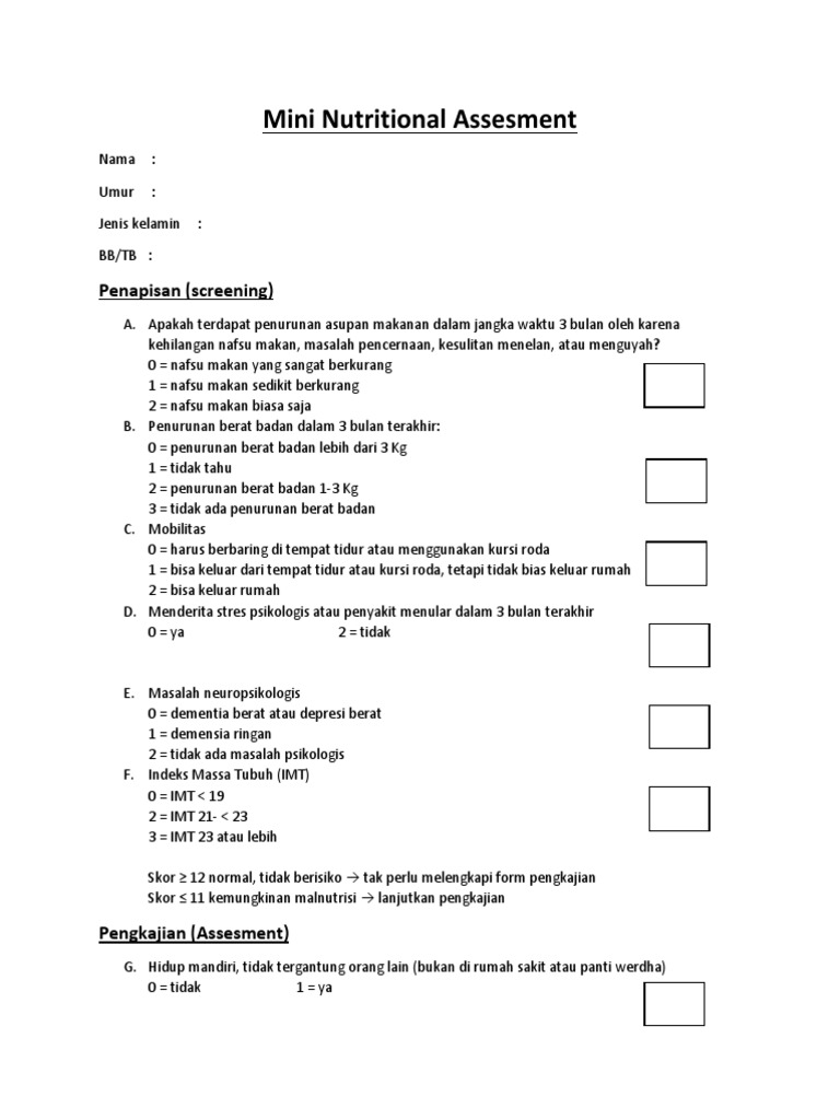 Mini Nutritional Assesment | PDF