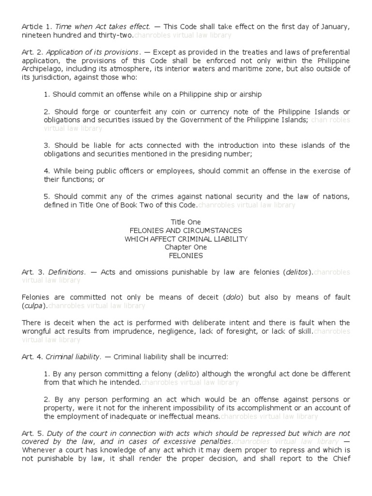 Article 1 To 10 RPC | PDF | Felony | Crime & Violence