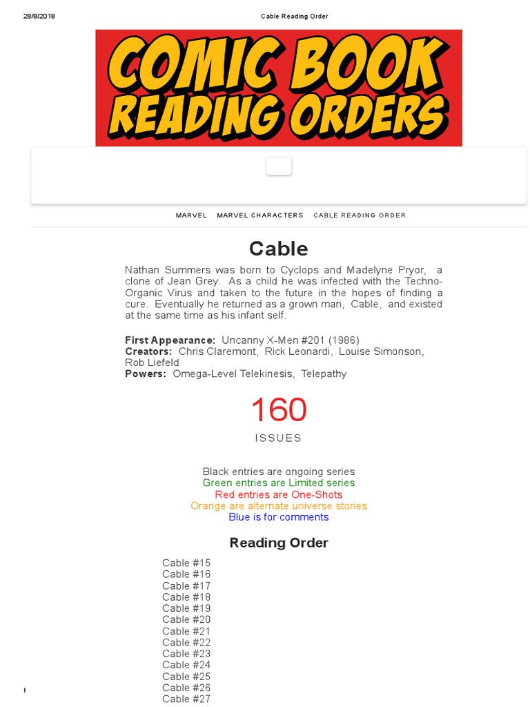 Cable Reading Order | PDF | Marvel Comics | Leisure
