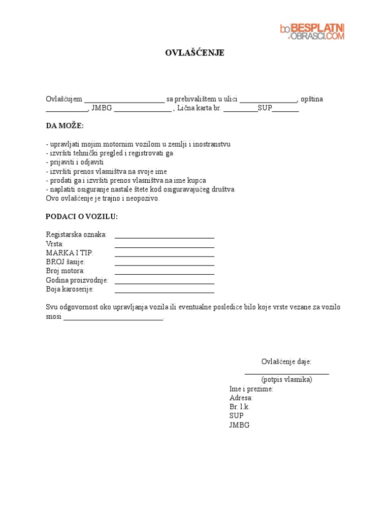 Ovlascenje Za Upravljanje Tudjim Vozilom | PDF