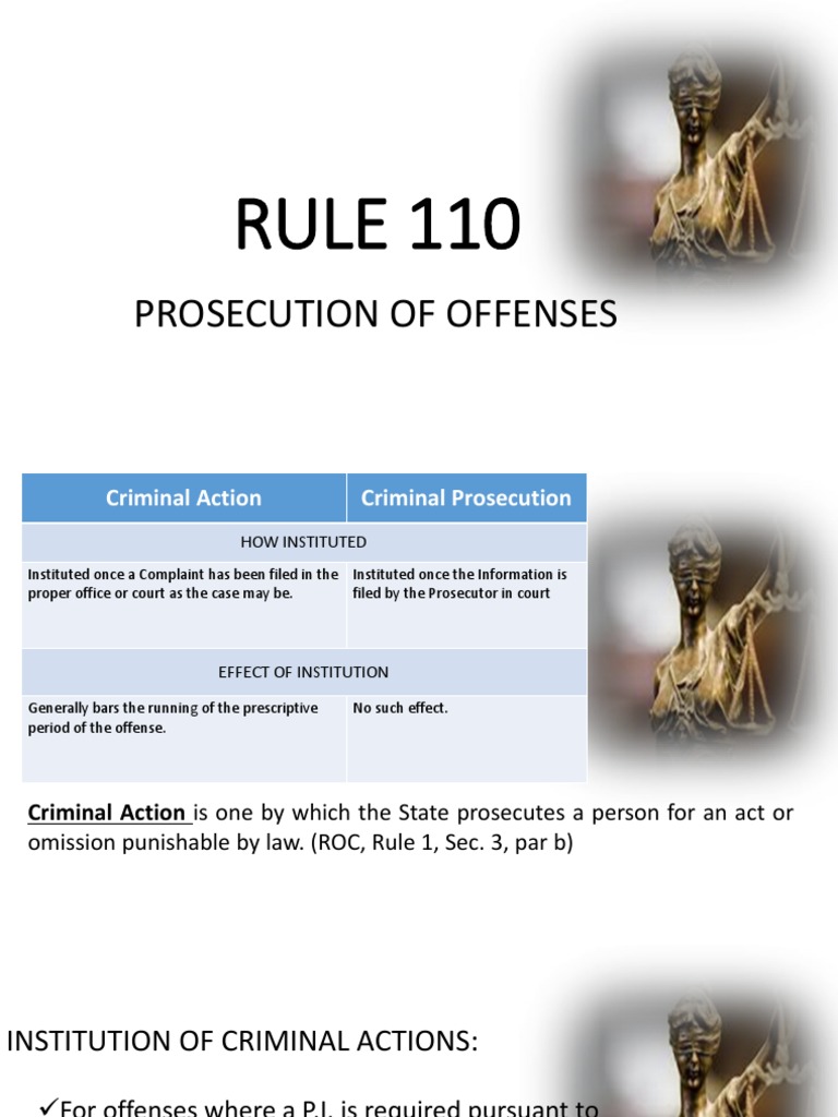 RULE 110: Prosecution of Offenses | PDF | Prosecutor | Prejudice (Legal Term)