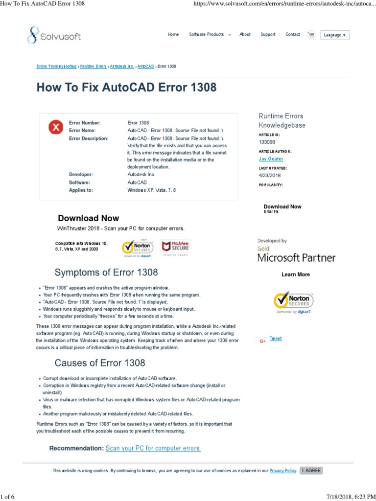 How To Fix AutoCAD Error 1308 | PDF | Malware | Microsoft Windows