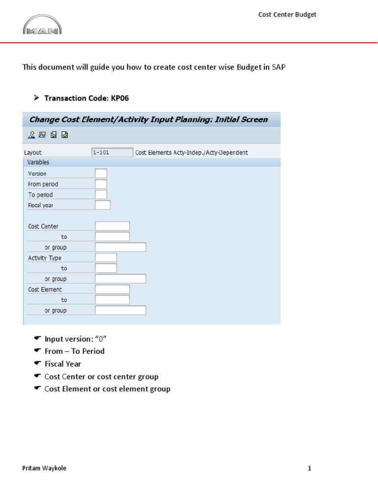 Cost Center Budget in SAP | PDF