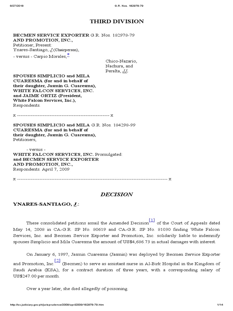 Becmen Simplicio G.R. Nos. 182978-79 | PDF | Employment | Public Policy ...