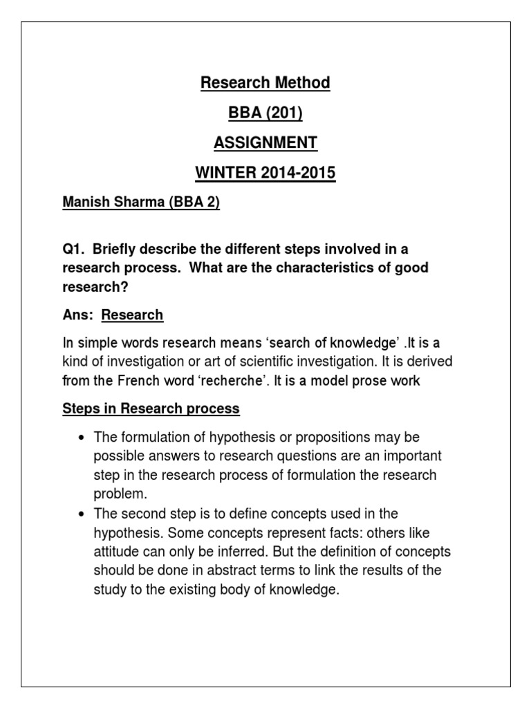 Research Method BBA (201) Assignment WINTER 2014-2015 | PDF | Survey Methodology | Scientific Method