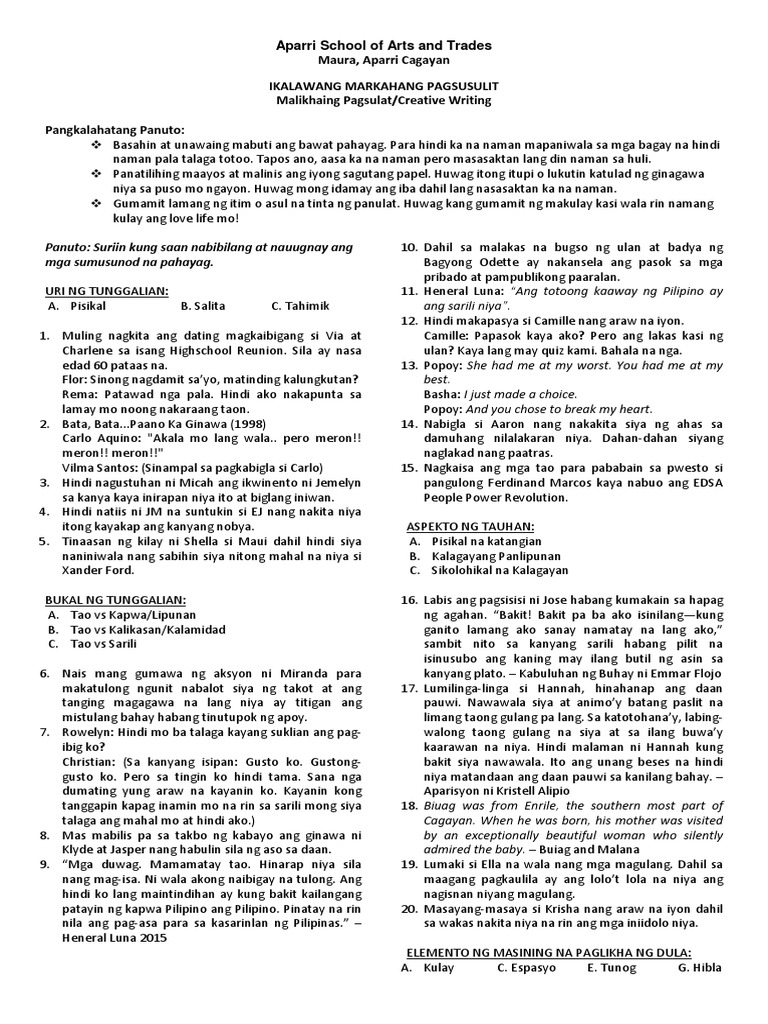 Malikhaing Pagsulat Exam 2 | PDF