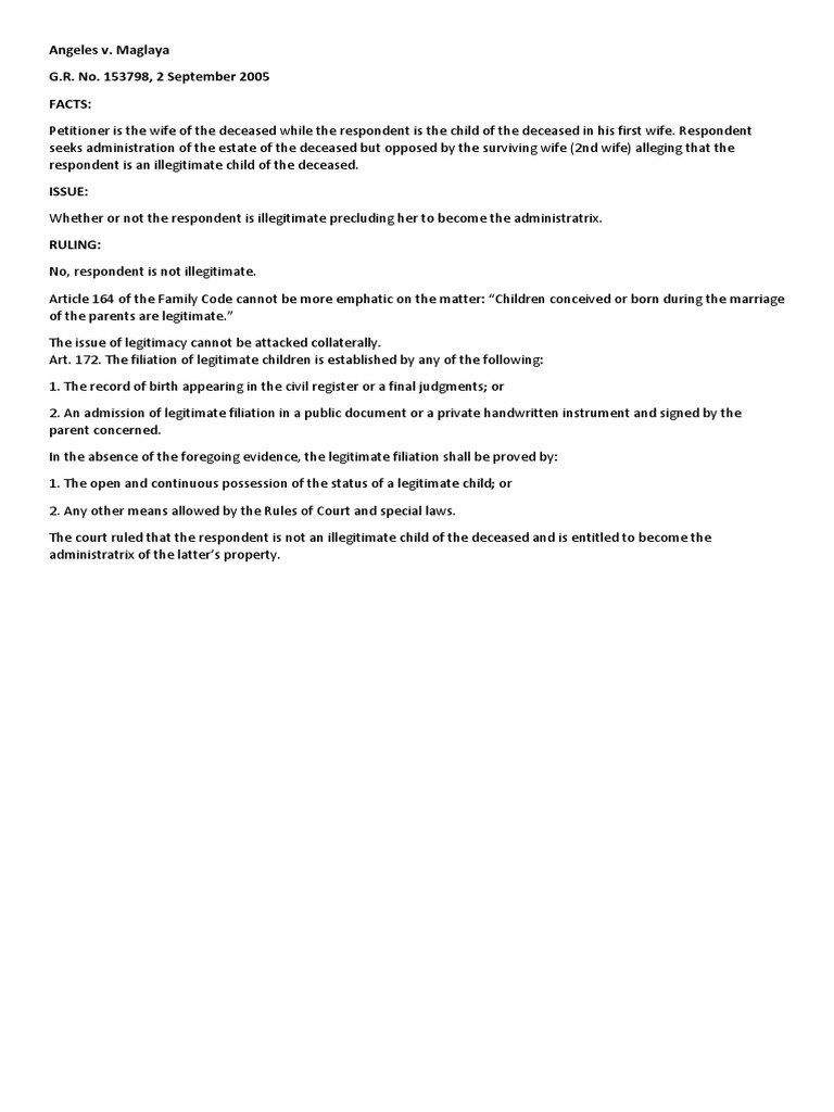 Angeles v. Maglaya G.R. No. 153798, 2 September 2005 Facts | PDF