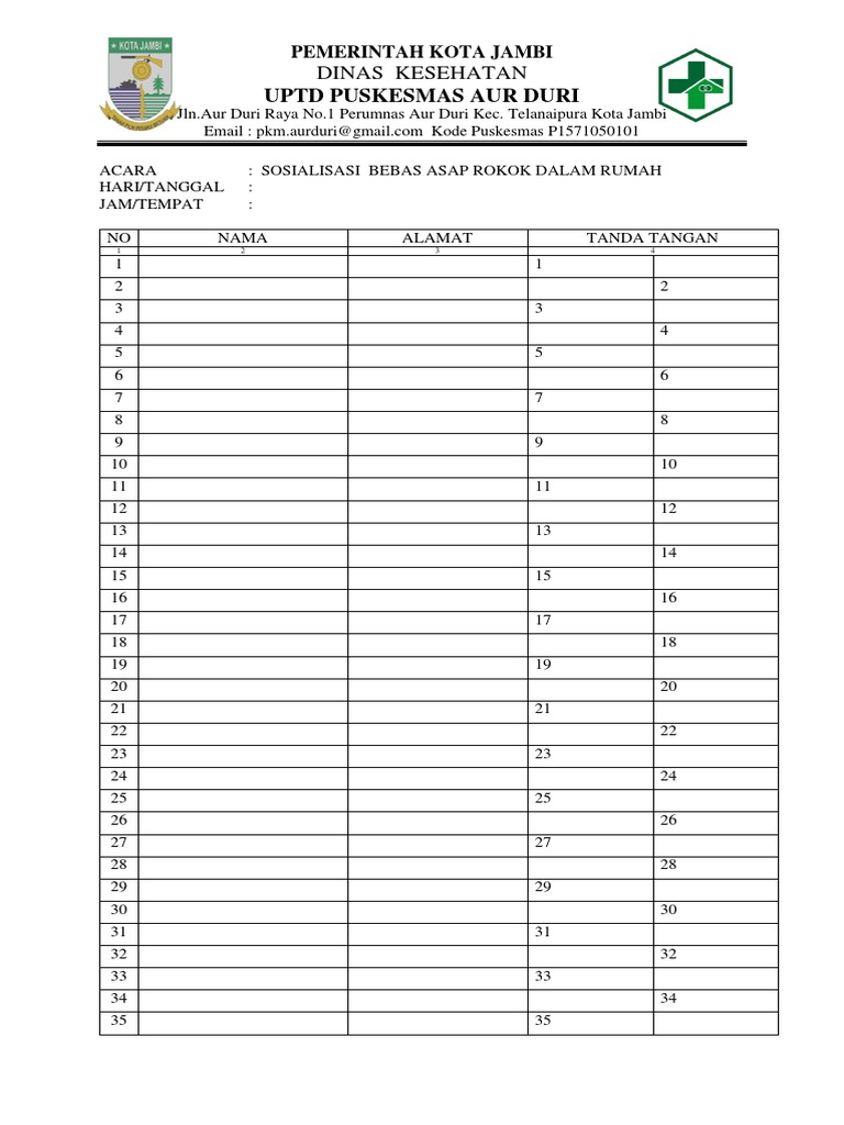 Daftar Hadir Sosialisasi Bebas Rokok | PDF