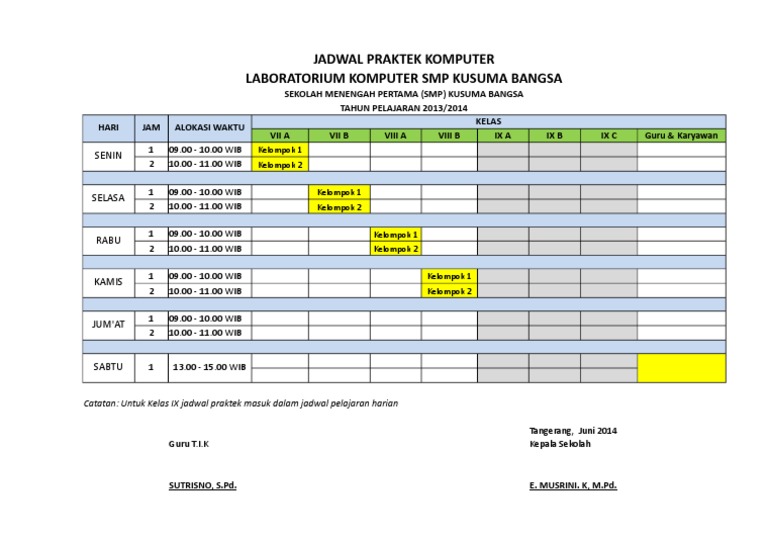 Jadwal Praktek Komputer | PDF