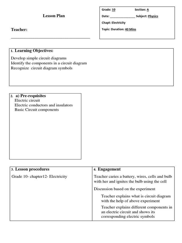 Grade 10 Electricity Lesson Plan | PDF