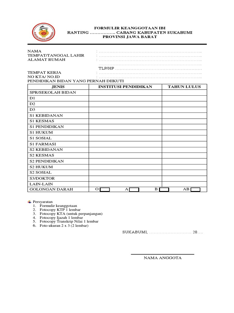 Formulir Keanggotaan Ibi (Kta) | PDF