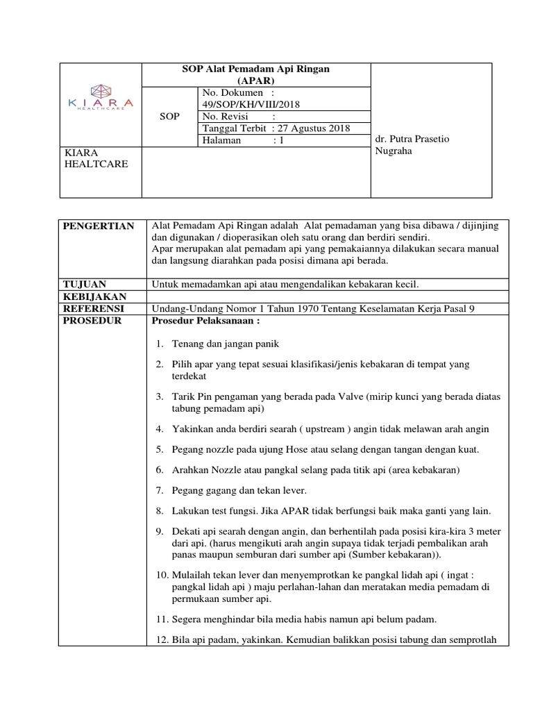 SOP Alat Pemadam Api Ringan | PDF