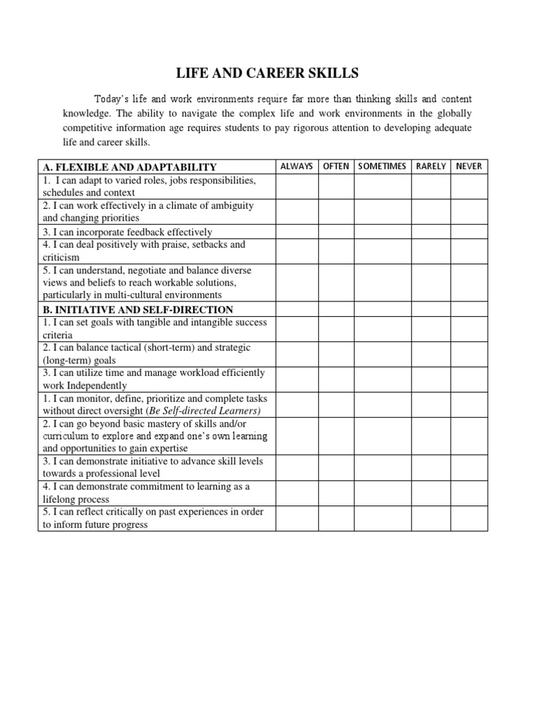 Life and Career Skills Survey Finals | PDF | Goal | Value (Ethics)