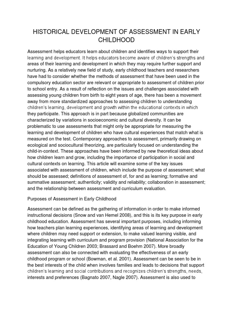 Historical Development of Assessment in Early Childhood | PDF ...