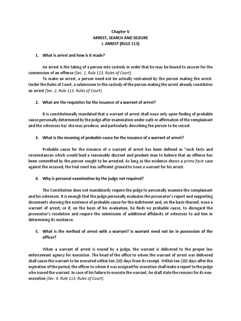 Crim Pro Chapter 5 Reviewer | PDF | Search And Seizure | Search Warrant