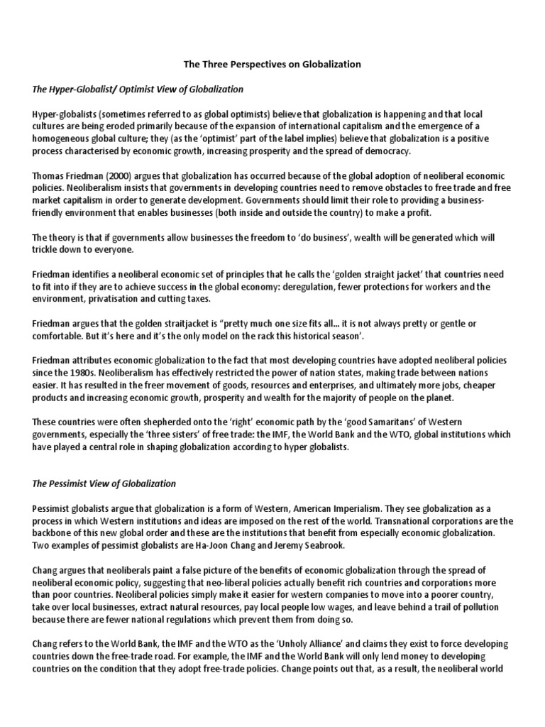 The Three Perspectives On Globalization | PDF | Neoliberalism ...
