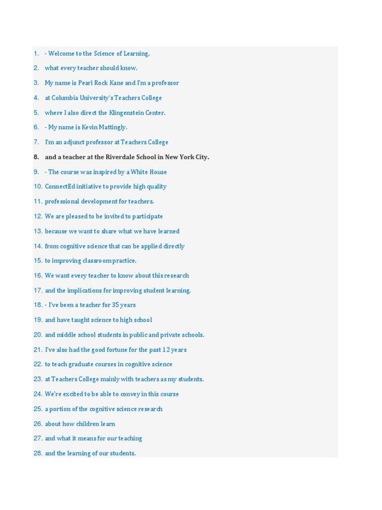 Welcome To The Science of Learning | PDF