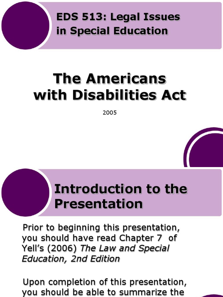 The Americans With Disabilities Act: EDS 513: Legal Issues in Special ...