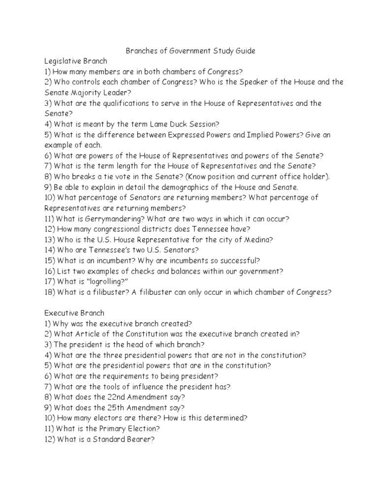 Branches of Government Study Guide | Download Free PDF | Judiciaries ...