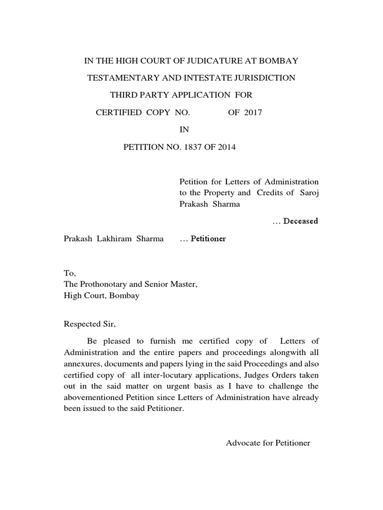 Third Party Application for Certified Copies to Challenge Granted ...