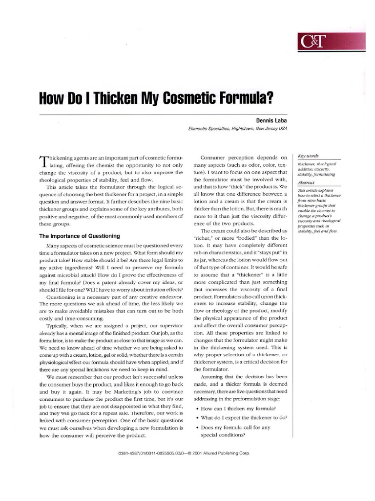 How Do I Thicken My Cosmetic Formula | PDF