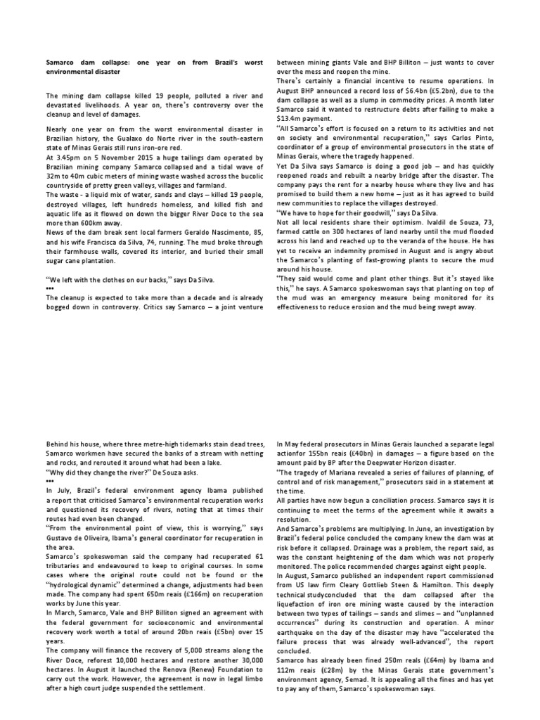 Samarco Dam Collapse | PDF | Dam | Mining