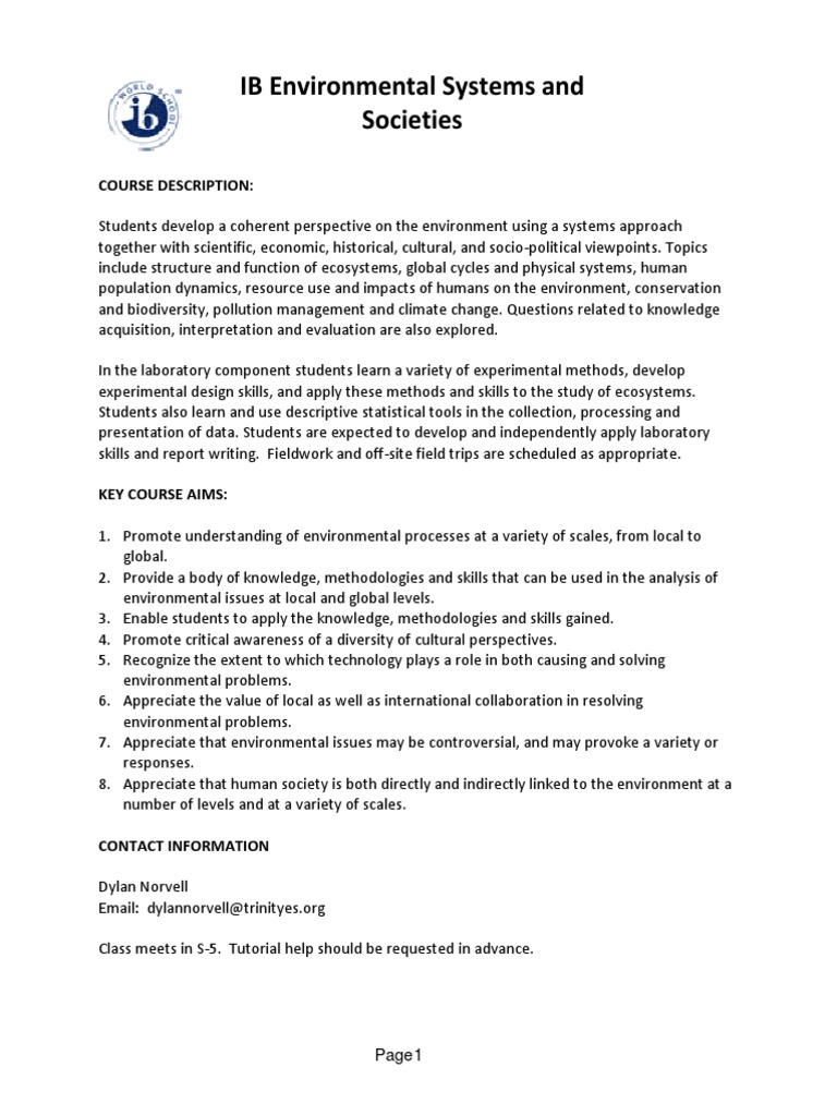 2018-2019 ib ess syllabus | Educational Assessment | Test (Assessment)