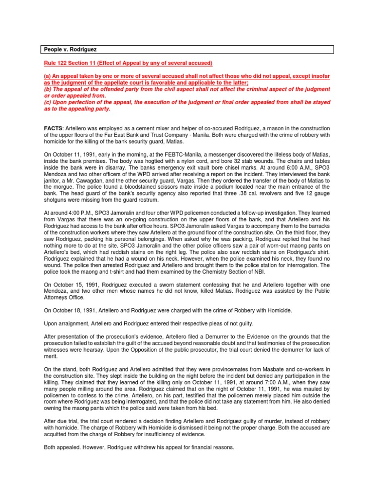 People v. Rodriguez: An Appeal by Co-Accused Artellero Affects the ...
