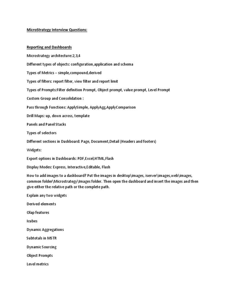 MicroStrategy Interview Questions | PDF