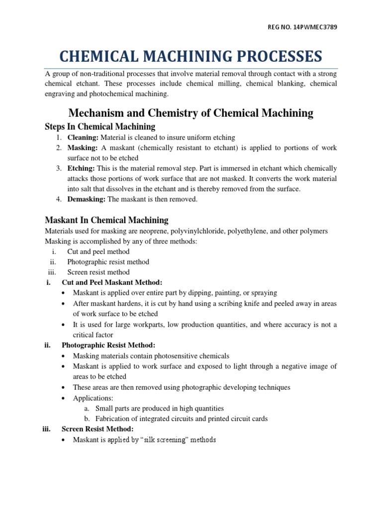 Overview of Chemical Machining Processes | PDF | Conservation And ...
