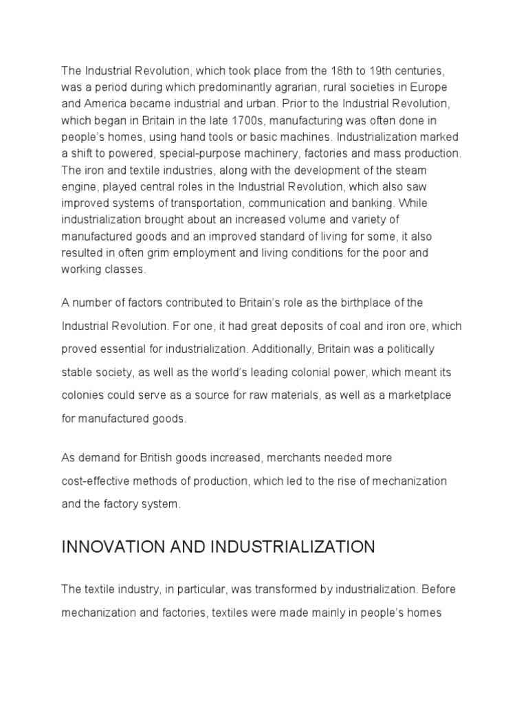 Industrial Revolution Notes PDF | Download Free PDF | Mechanization ...