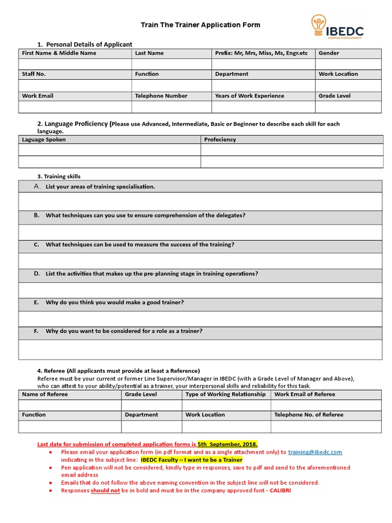 Train The Trainer Application Form | PDF | Communication | Cognition